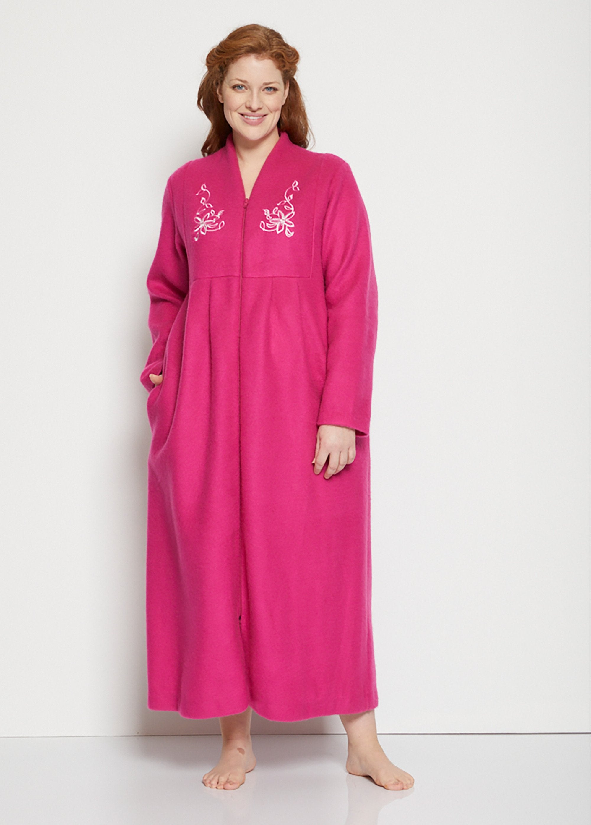 Zipped and embroidered dressing gown Fuschia | Afibel